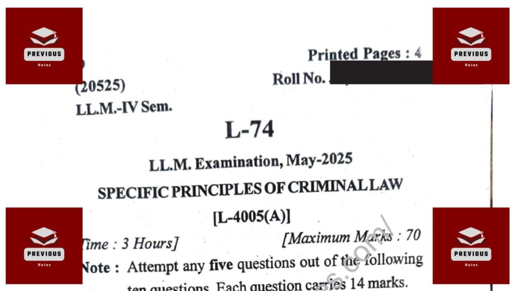 LLM Previous Year Paper 2025 | Specific Principles of Criminal Law